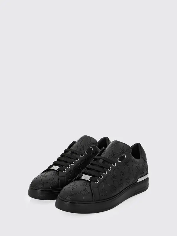 Philipp Plein Leather Sneakers With Rhinestone Hexagon - Black