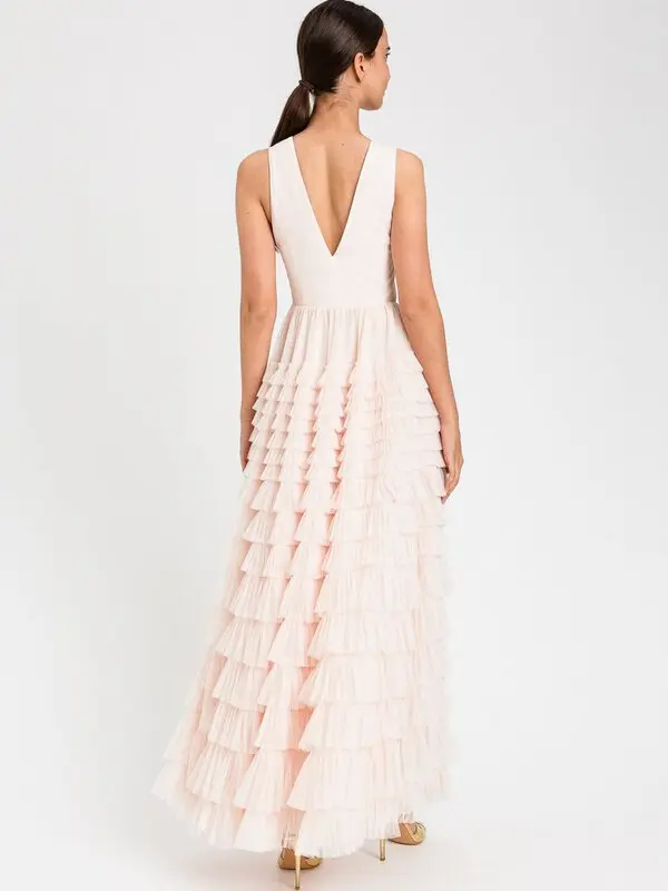 TWINSET Tiered Tulle Long Evening Dress