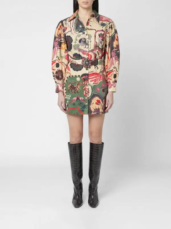 Farm Rio Artsy Surreal Land Organic Cotton Mini Shirt Dress - Multicolor