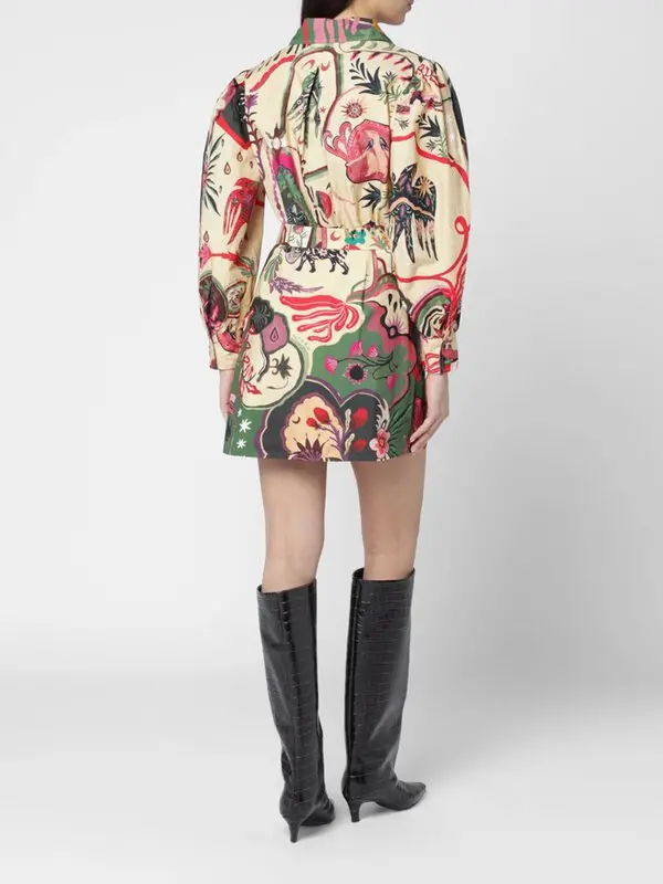 Farm Rio Artsy Surreal Land Organic Cotton Mini Shirt Dress - Multicolor