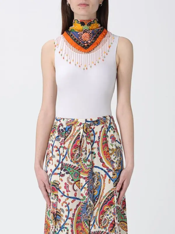 Etro Paisley Print Silk Scarf With Beaded Fringes