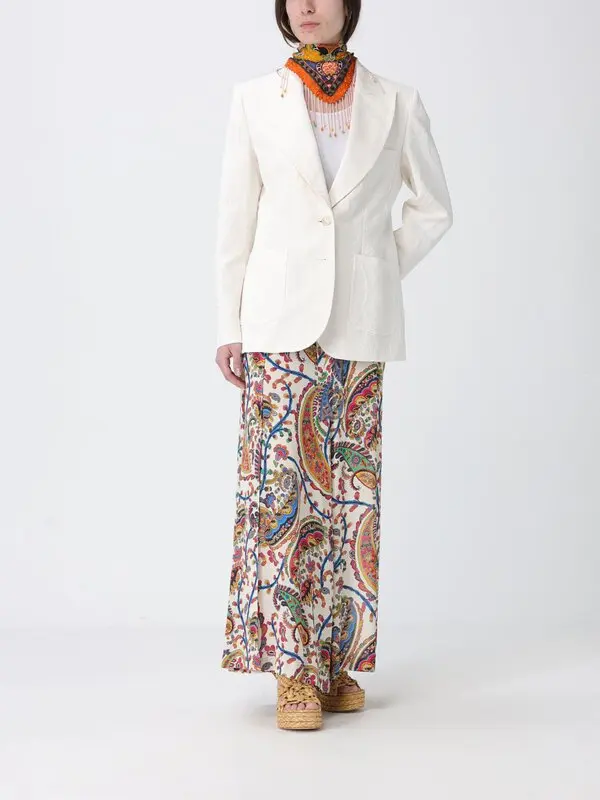 Etro Paisley Print Silk Scarf With Beaded Fringes