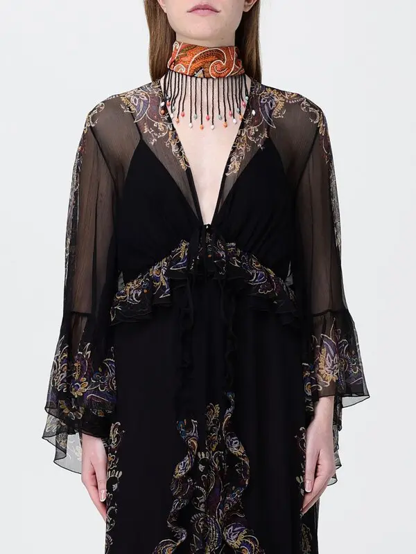 Etro Paisley Print Silk Bandeau With Beaded Fringes