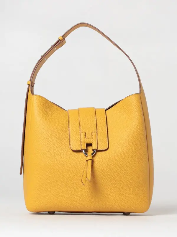 Hogan Grained Leather Hobo Shoulder Bag - Yellow