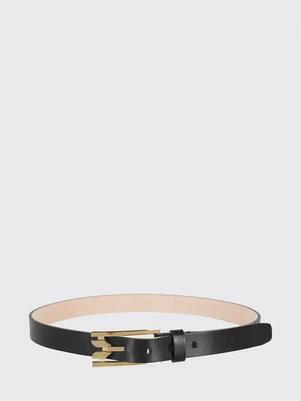Victoria Beckham Smooth Calfskin Leather Belt With Monogram Buckle - Black