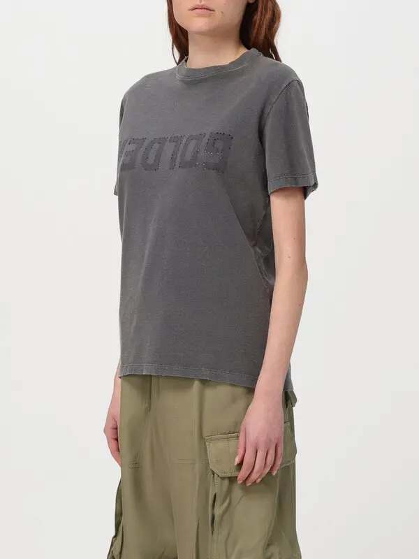 GOLDEN GOOSE Cotton T-shirt With Rhinestone Logo