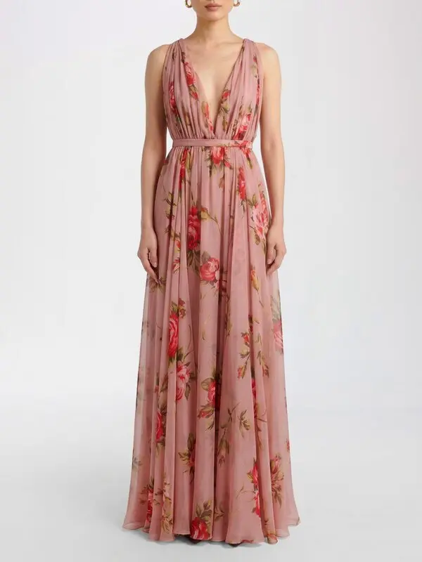 Dolce & Gabbana Floral Print Chiffon Maxi Dress