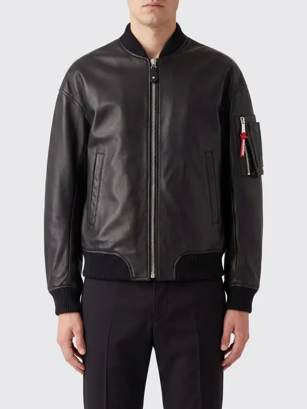 Dsquared2 Smooth Leather Bomber Jacket With Dropped Shoulders - Black