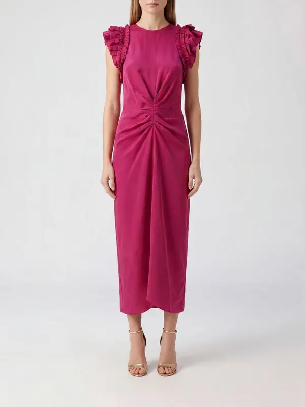 Isabel Marant Étoile Teriany Asymmetrical Ruffled Silk Midi Dress - Fuchsia