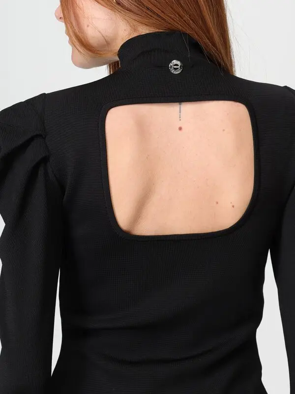 TWINSET High Neck Mini Dress With Puff Sleeves And Open Back Detail