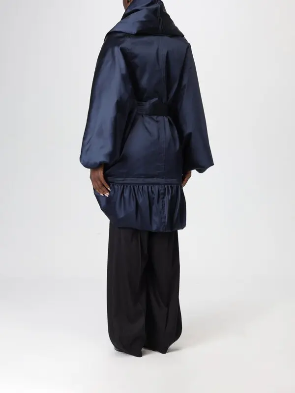 GENNY Navy Silk Blend Shawl Collar Draped Coat
