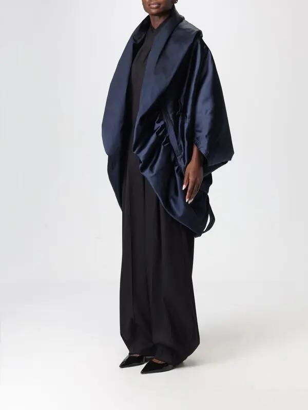 GENNY Navy Silk Blend Shawl Collar Draped Coat