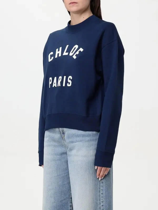 Chloé Cotton Crewneck Sweatshirt With Logo - Blue