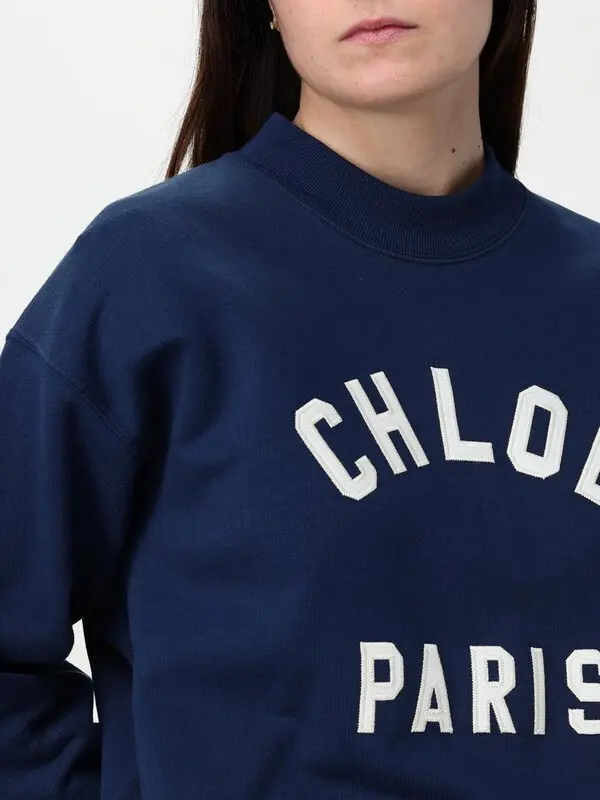 Chloé Cotton Crewneck Sweatshirt With Logo - Blue