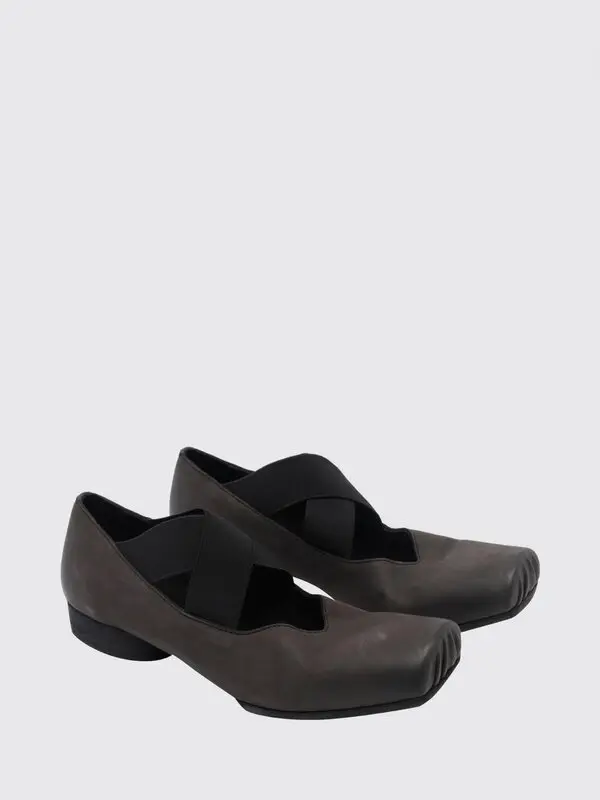 UMA WANG Square Toe Leather Mary Jane Flats With Elasticated Laces - Brown