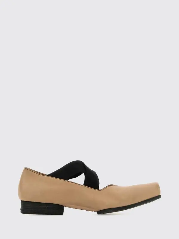 UMA WANG Square Toe Leather Mary Jane Flats With Elasticated Laces - Pink