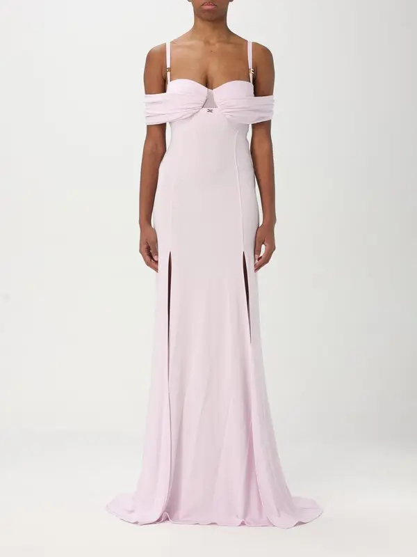 Elisabetta Franchi Off-the-shoulder Draped Gown With Slits - Quartz