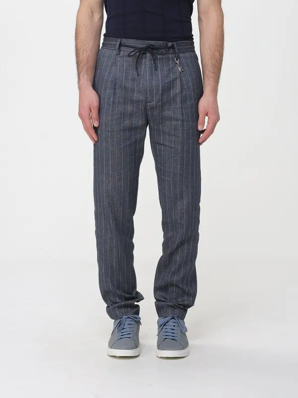 MANUEL RITZ Striped Linen Blend Drawstring Trousers