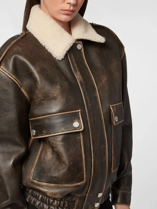 Philipp Plein Distressed Leather Jacket With Fur Collar