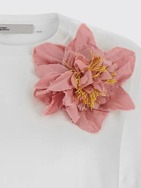 Tory Burch Embroidered Cotton T-shirt With Floral Appliqu