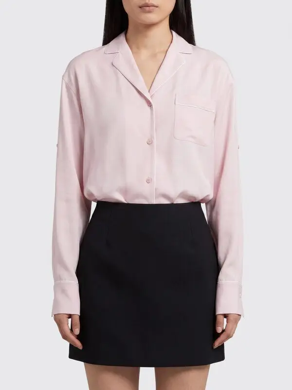 Sportmax Relaxed Fit Satin Shirt With Cuban Collar - Pink