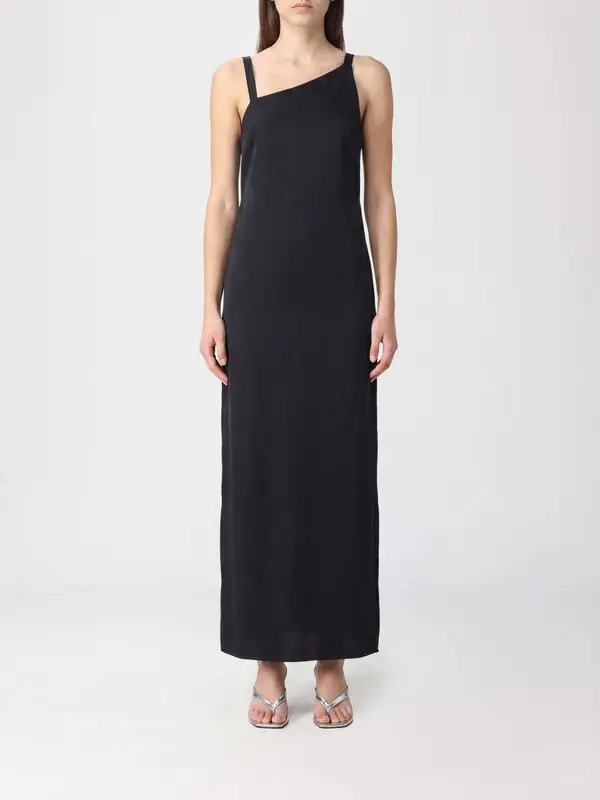 Attico Asymmetrical Neckline Viscose Midi Sheath Dress - Black