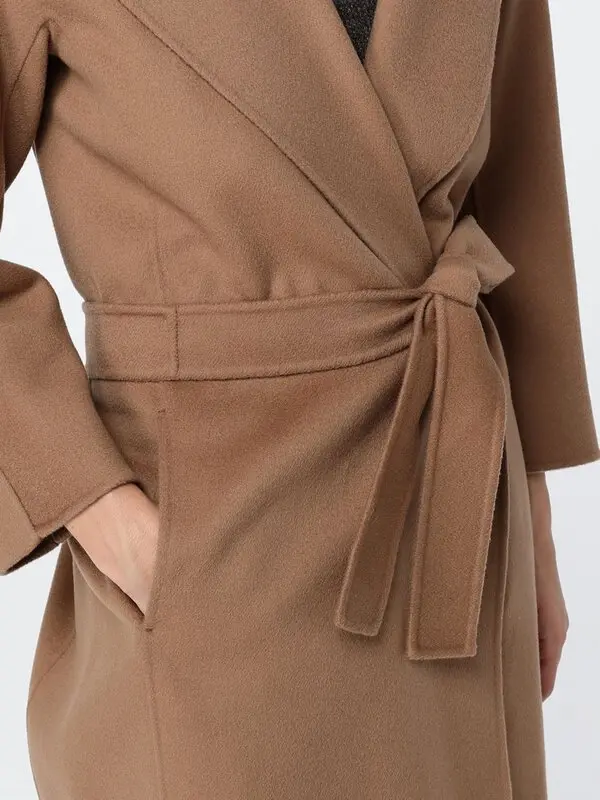 Max Mara Belted Virgin Wool Robe Coat With Shawl Collar - Camel