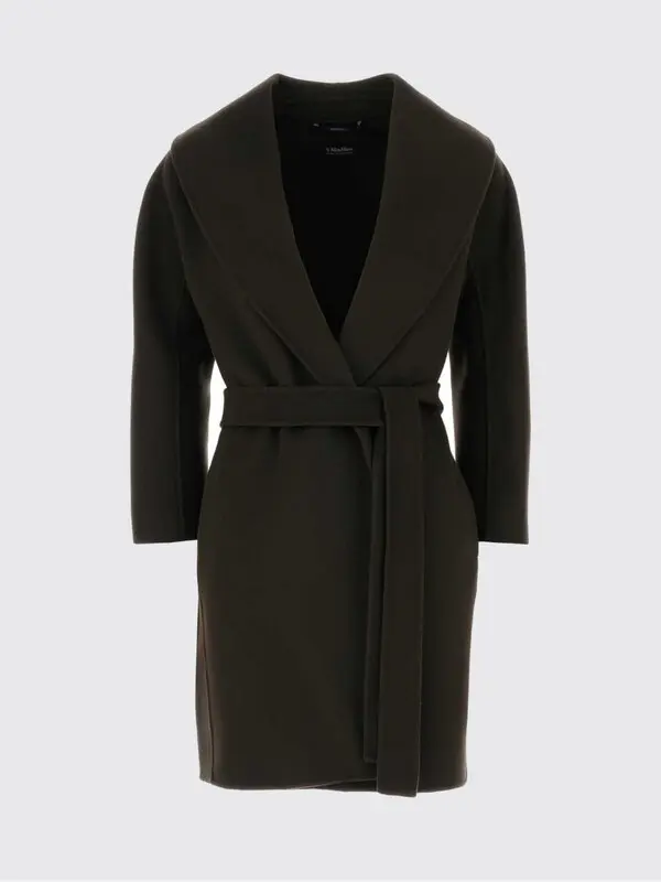 Max Mara Belted Virgin Wool Robe Coat With Shawl Collar - Green
