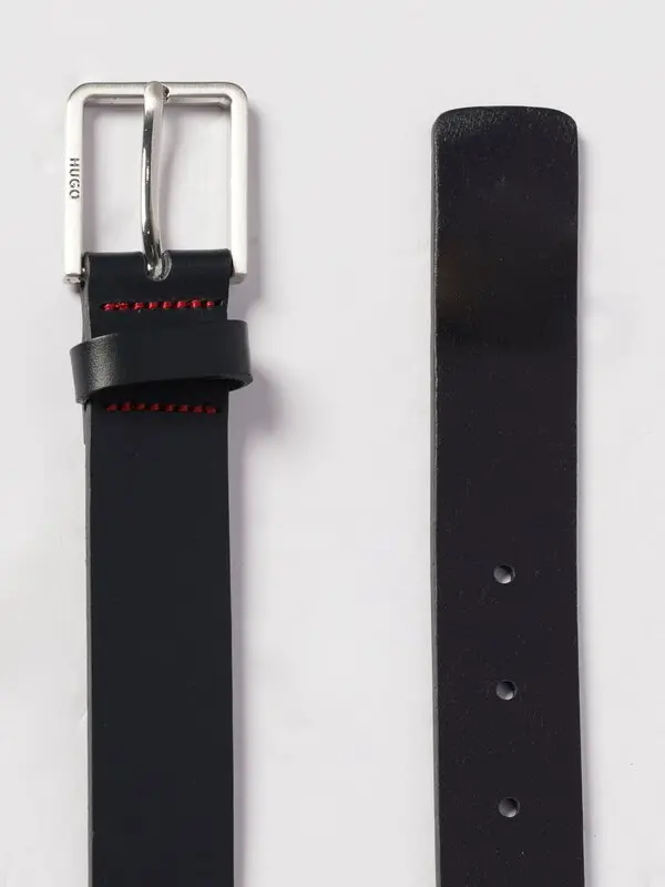 Hugo Leather Belt With Metal Buckle - Blue