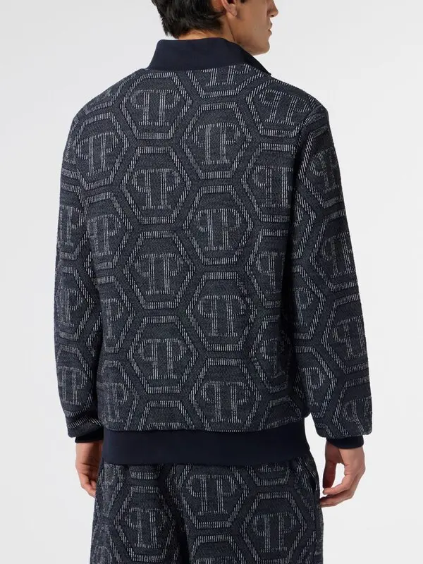 Philipp Plein Pp Jacquard Cotton Bomber - Navy