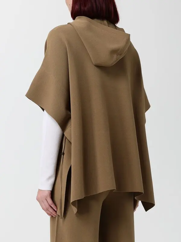 Max Mara Hooded Viscose Cape With Zip Closure - Kaki