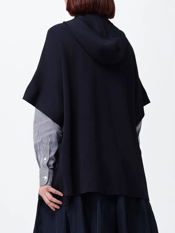 Max Mara Hooded Viscose Cape With Zip Closure - Navy