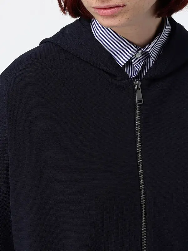 Max Mara Hooded Viscose Cape With Zip Closure - Navy