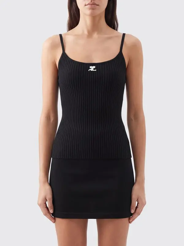 COURREGES Ribbed Camisole With Logo Detail - Black