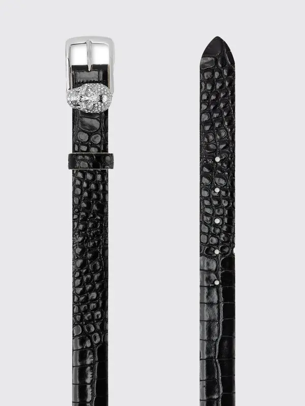 Philipp Plein Crocodile Print Leather Belt With Skull Embellishment