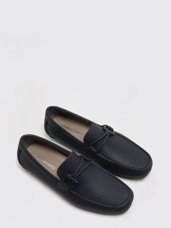 FERRAGAMO Gancini Grained Leather Driver Loafers