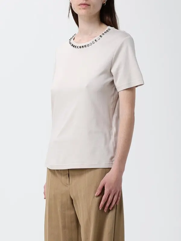 Max Mara Cotton Blend T-shirt With Crystals - Grey