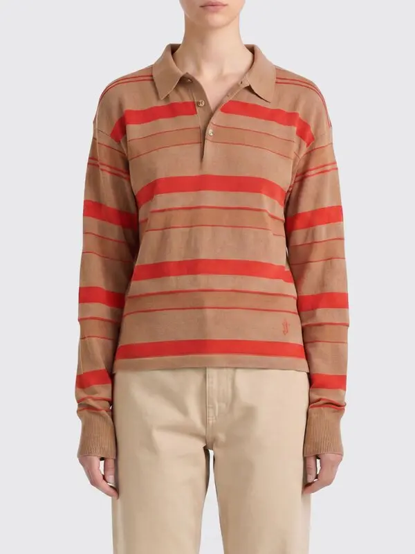 JW Anderson Striped Cotton And Wool Long Sleeve Polo Shirt - Nude