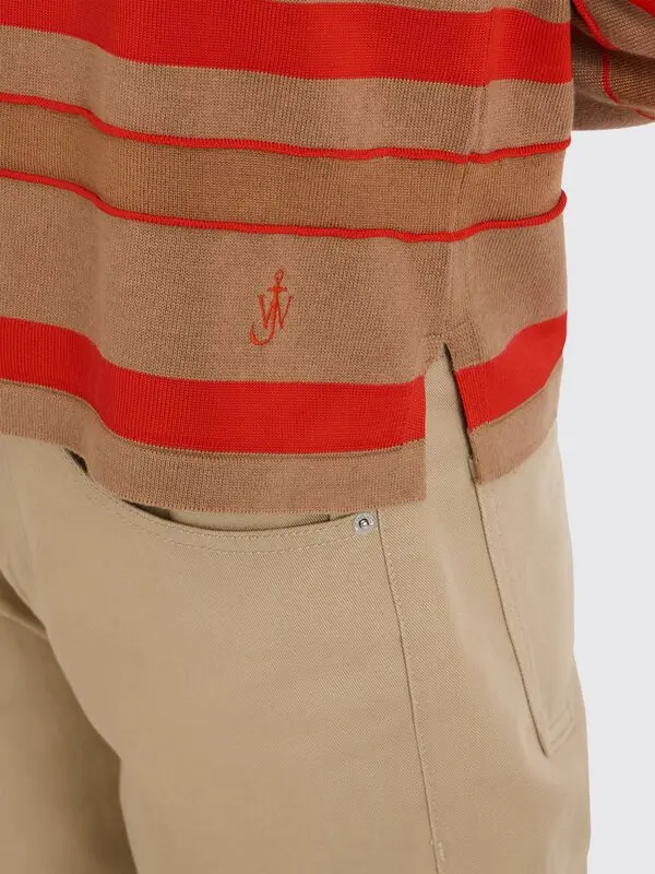 JW Anderson Striped Cotton And Wool Long Sleeve Polo Shirt - Nude