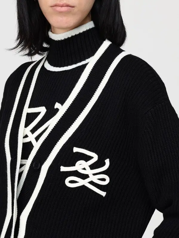 Karl Lagerfeld Cardigan With Ribbed Detailing And Embroidered Logo