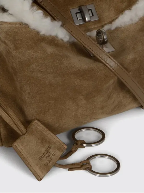 Balenciaga Rodeo Mini Shearling Handbag With Removable Shoulder Strap
