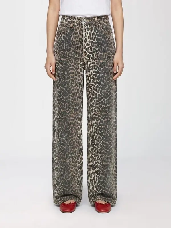 GANNI Animal Print Wide Leg Jeans