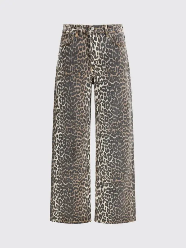 GANNI Animal Print Wide Leg Jeans