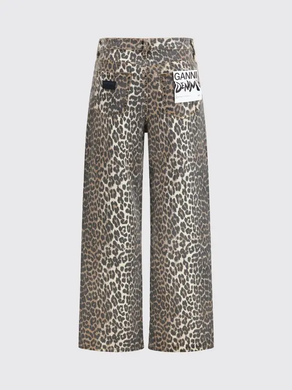 GANNI Animal Print Wide Leg Jeans