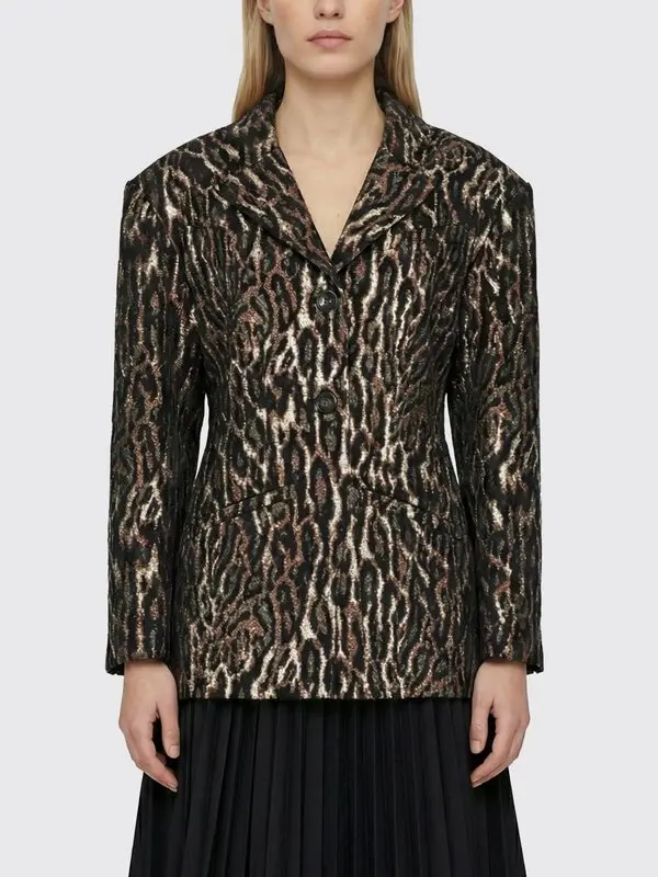 GANNI Single-breasted Animal Print Crepe Blazer