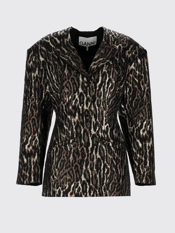 GANNI Single-breasted Animal Print Crepe Blazer