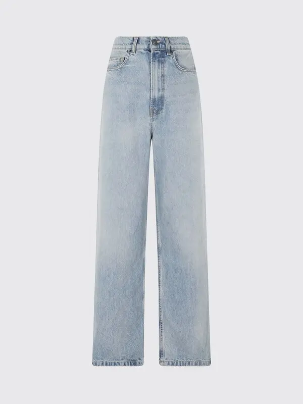 Fiorucci High-waisted Wide Leg Jeans In Light Blue Cotton Denim