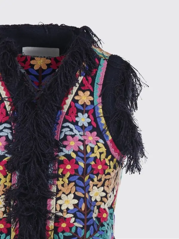 Antik Batik Sleeveless V-neck Embroidered Vest With Fringe