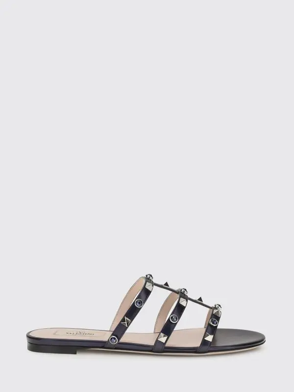 Valentino Garavani Rockstud Leather Flat Sandals - Navy