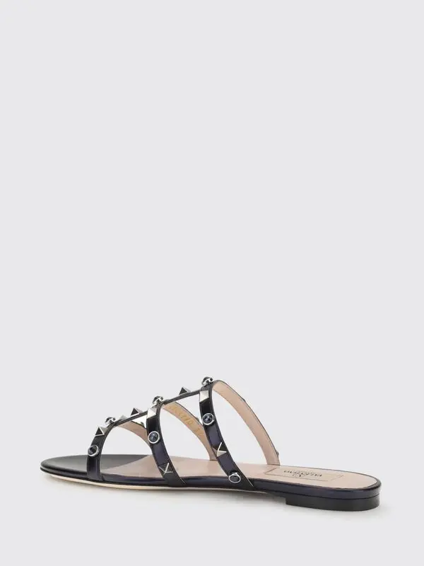 Valentino Garavani Rockstud Leather Flat Sandals - Navy